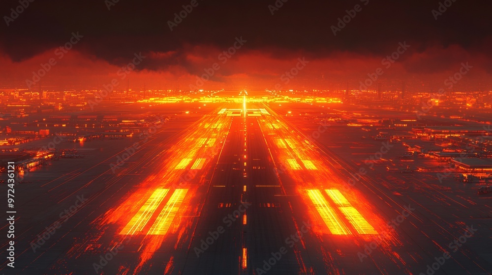 Heatmap of an airport runway, with intense reds and oranges marking the ...