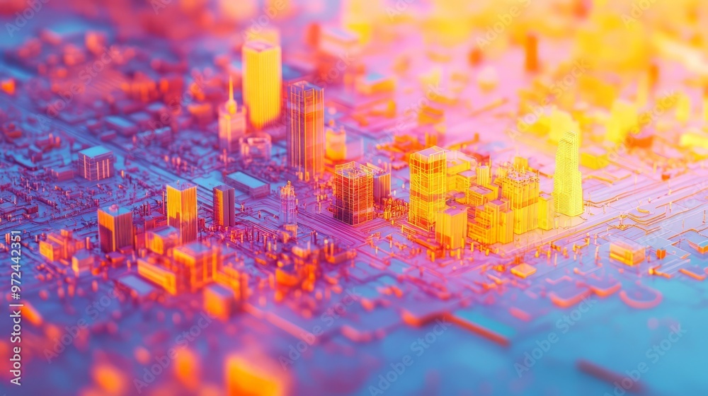 Heatmap of a city's water distribution system, with warm colors ...