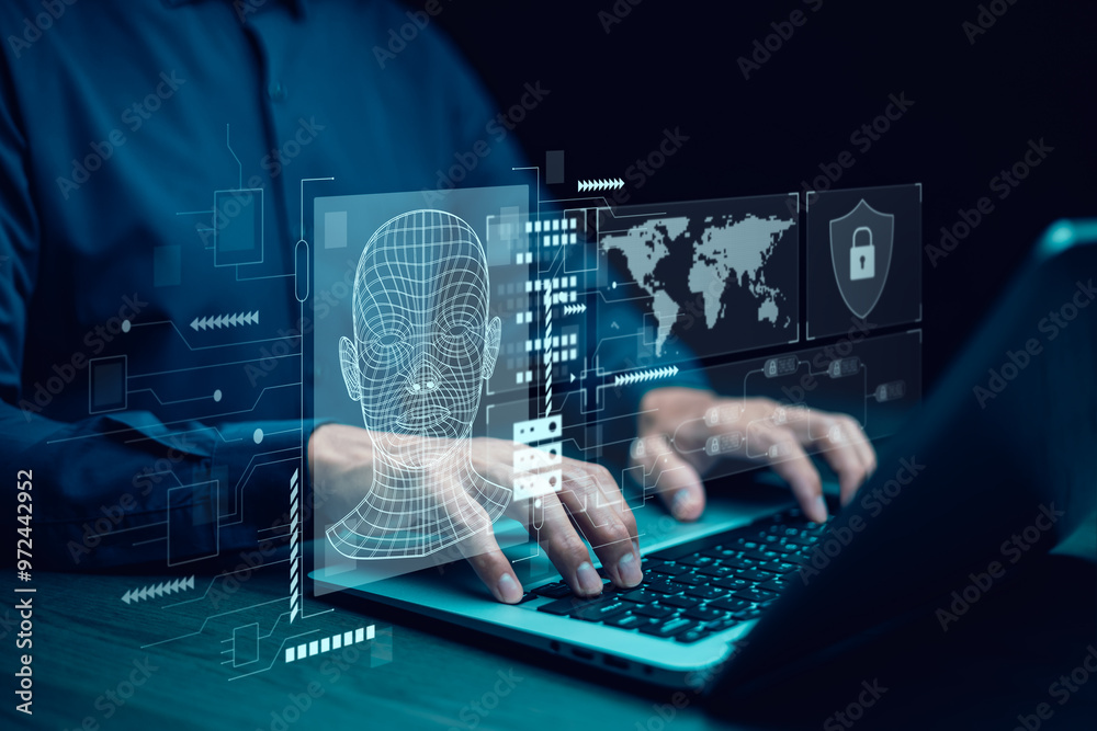 Deepfake concept ,Facial tracking, detection and recognition technology ...