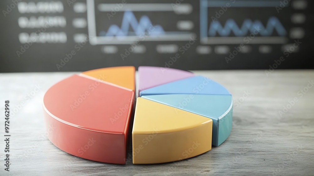 A pie chart with sections in different colors, representing market ...