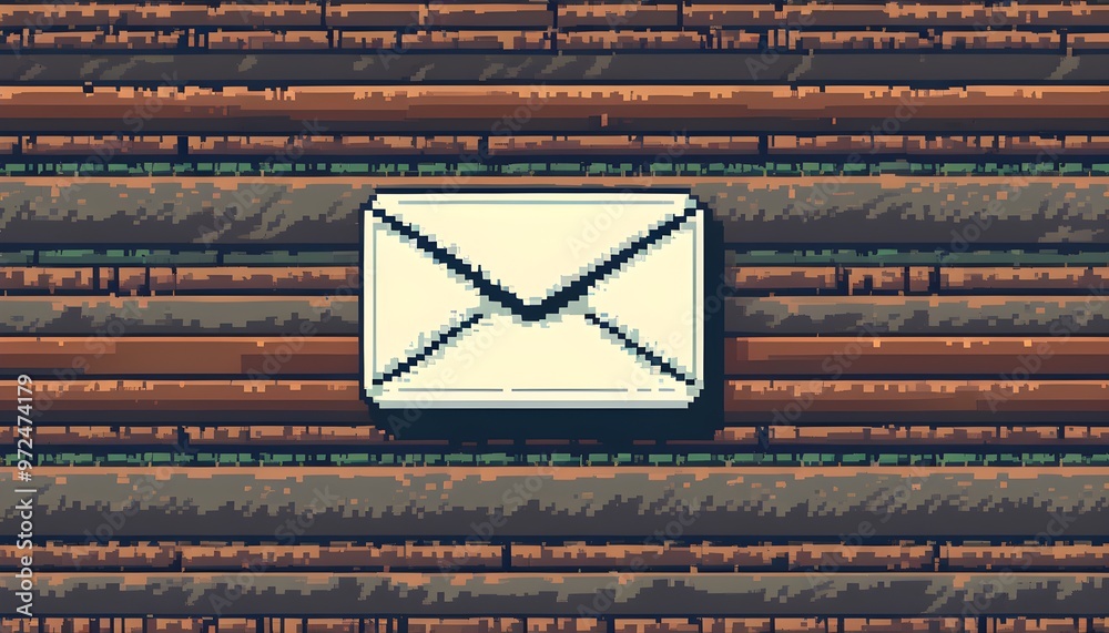 Retro Pixel Art Email Icon with Classic Envelope Design Set in an 8-bit ...