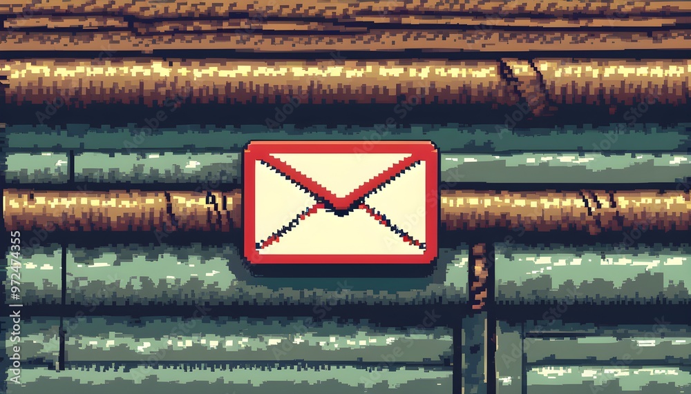 Retro Pixel Art Email Icon with Classic Envelope Design Set in an 8-bit ...