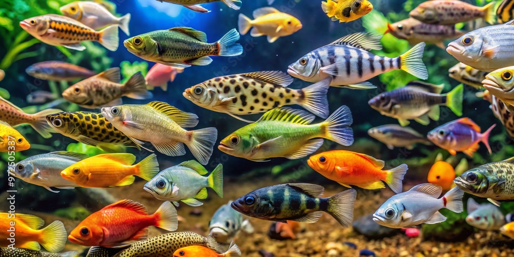 Colorful assortment of brackish water fish species, including scats ...