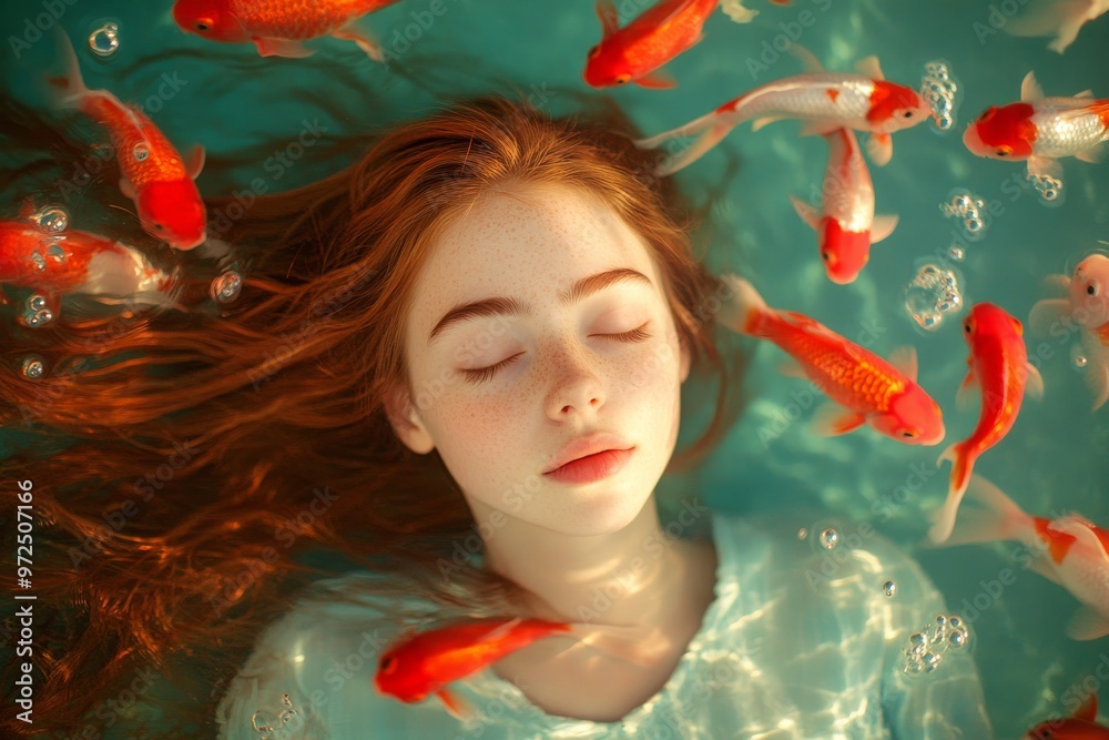 An ai template portrait collage of a stunning gorgeous lady floating ...