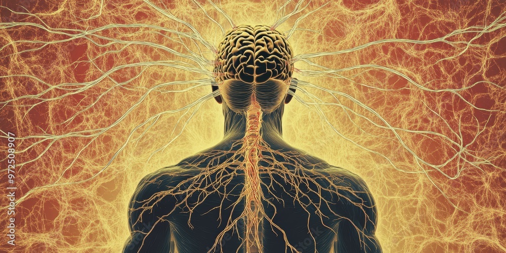 Human brain and spine connected by neural pathways. Stock Illustration ...