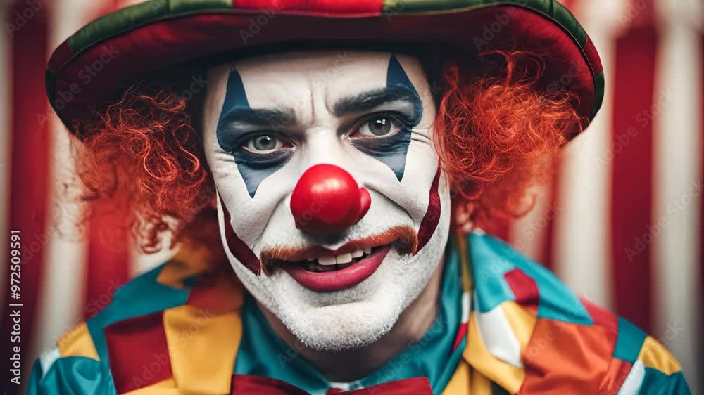 Funny sad clown with white make up face. Carnival mime artist ...