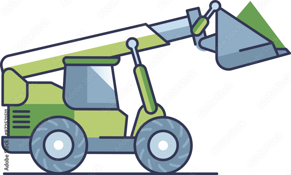 Cartoon of a green front loader tractor with a raised bucket ...