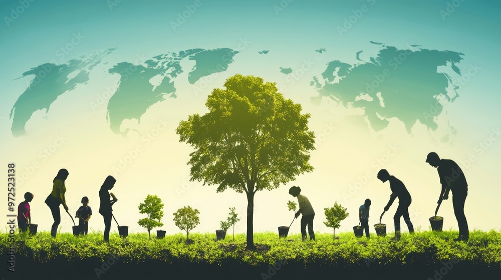 Global reforestation movement. Forests regrowing across the globe, with ...