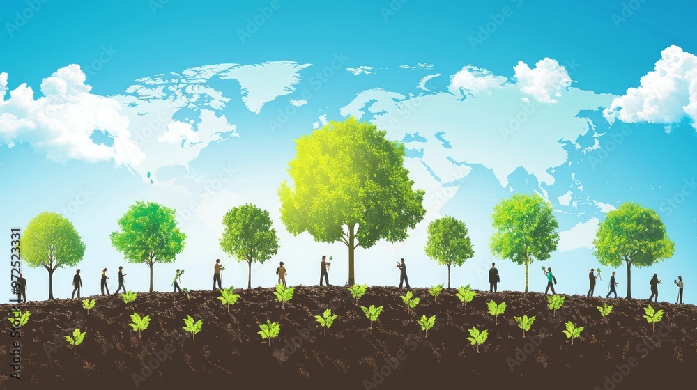 Global reforestation movement. Forests regrowing across the globe, with ...