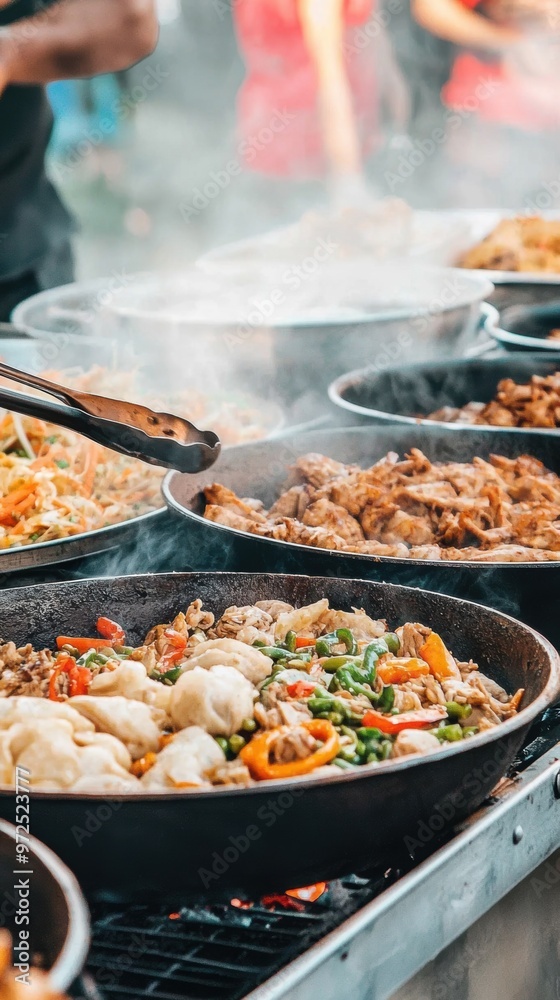 A street food festival in a cosmopolitan city featuring dishes from ...
