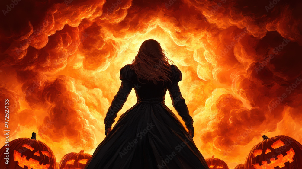 Hel, Norse goddess of the underworld, surrounded by jack-o-lanterns ...