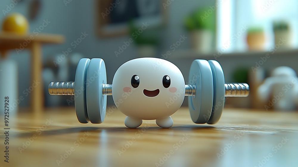 3d render cartoon hand holds barbell with one finger isolate3d on green ...