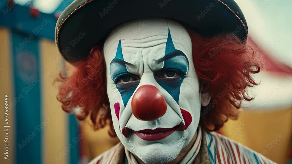 Funny sad clown with white make up face. Carnival mime artist ...