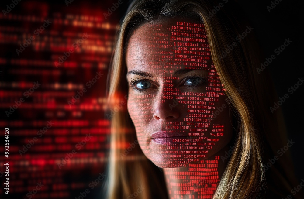 Computer-generated representation of a woman symbolically becoming a ...