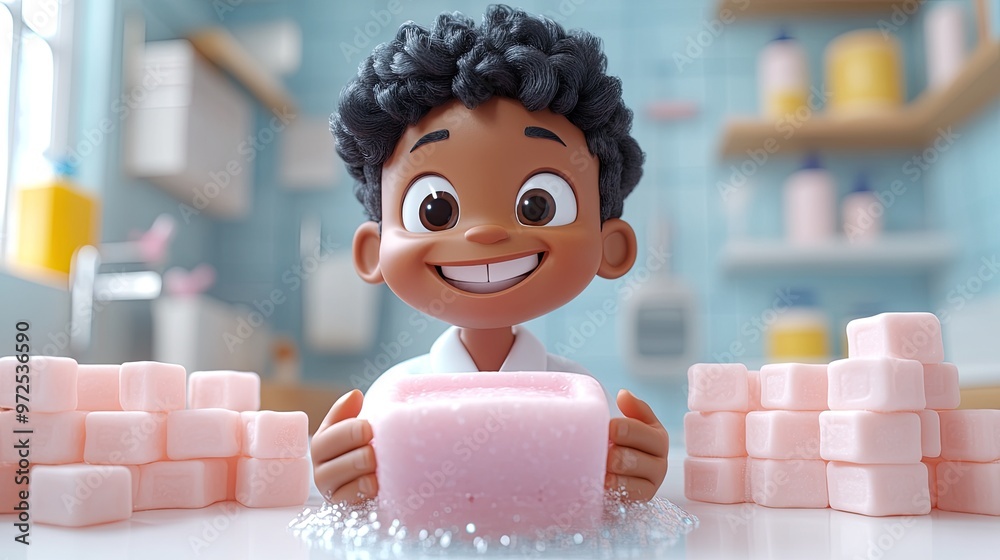 3d render hygiene icon cartoon character african doctor washes hands ...