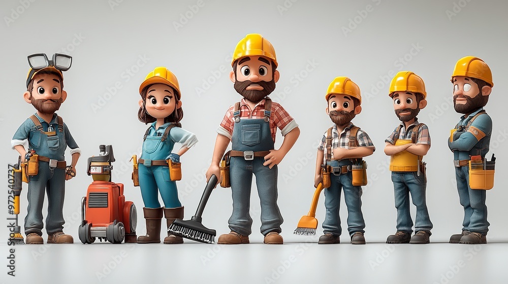 3d render set of cleaning and housekeeping clip art isolate3d on white ...