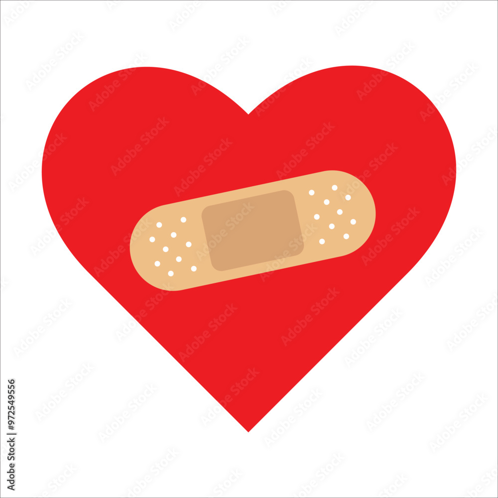 Red Heart fixed with a plaster patch, vector illustration icon or logo ...