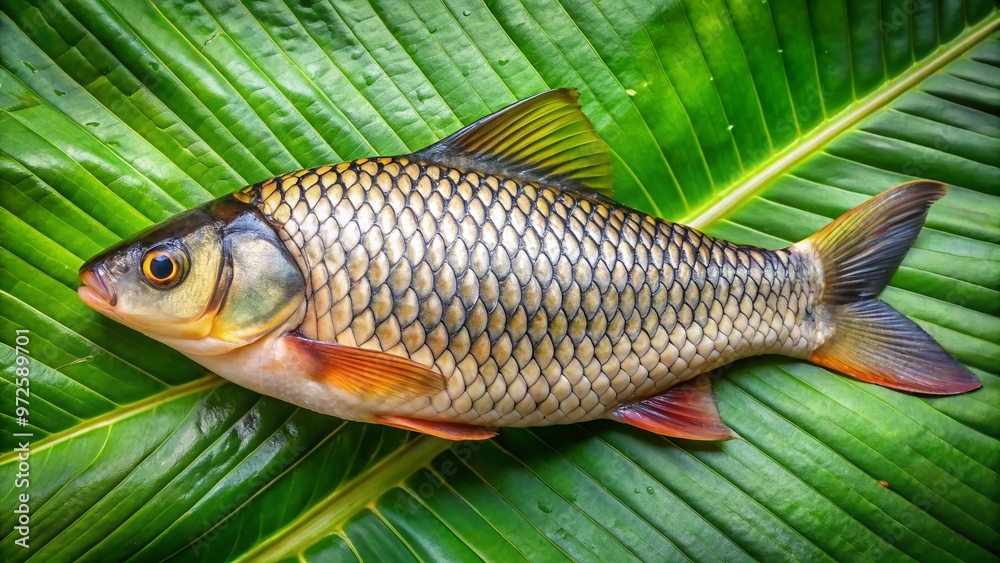 Freshly caught Katla fish, also known as Indian major carp, lies on a ...