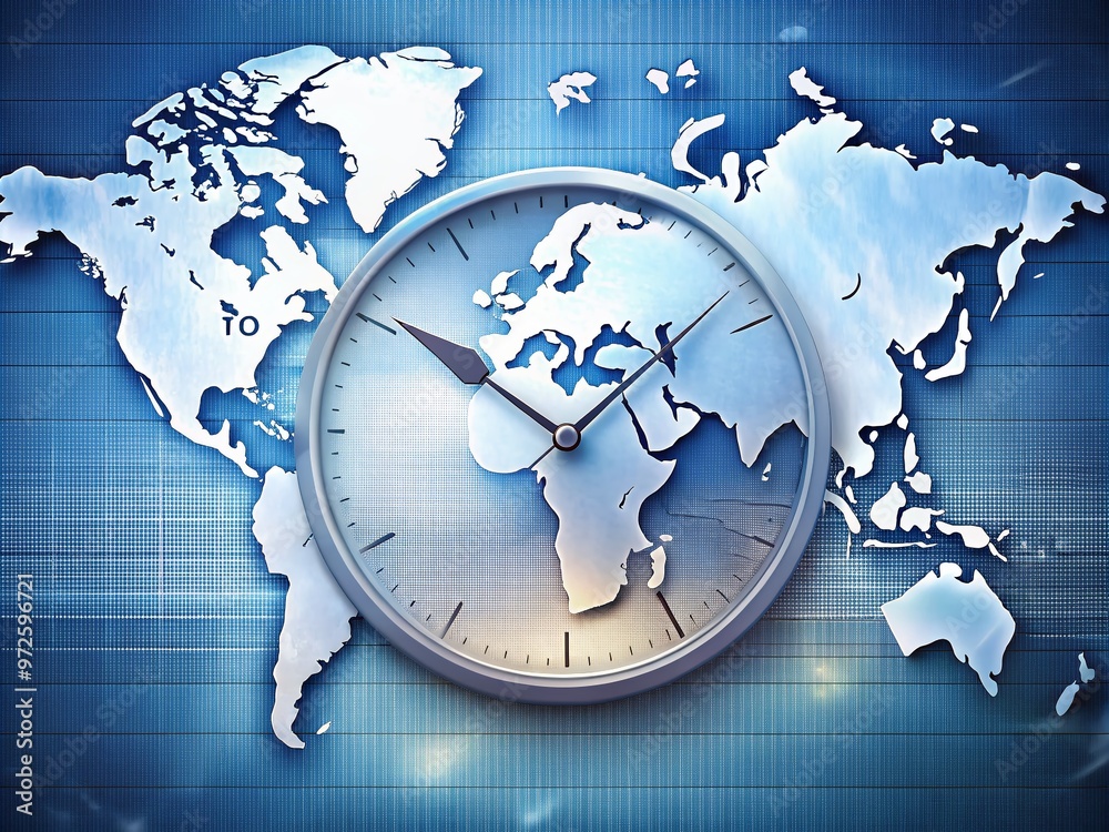 Global clock face superimposed over a world map, highlighting time ...