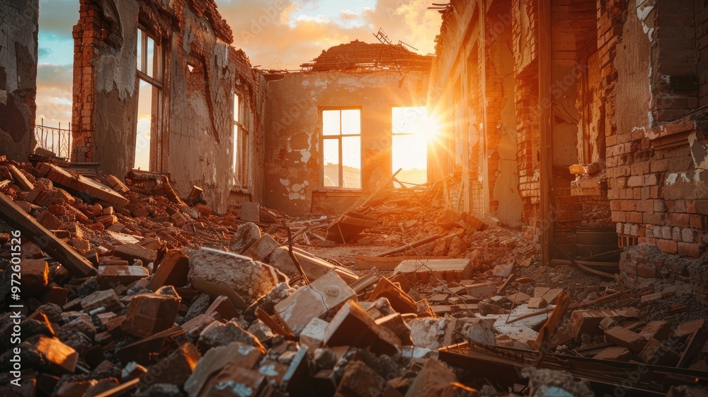 Ruins of a Brick Wall from Seismic Destruction Derelict Structure in ...