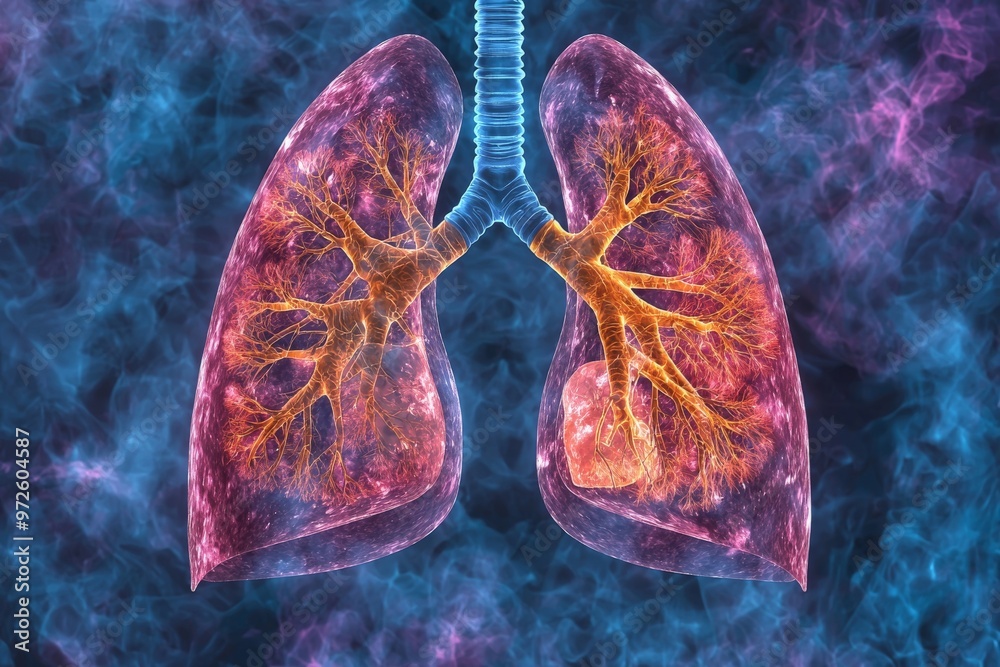 A diagram of the lungs showing the effects of chronic obstructive ...