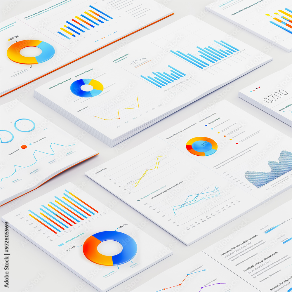 Colorful data charts and graphs displayed in various layouts and ...
