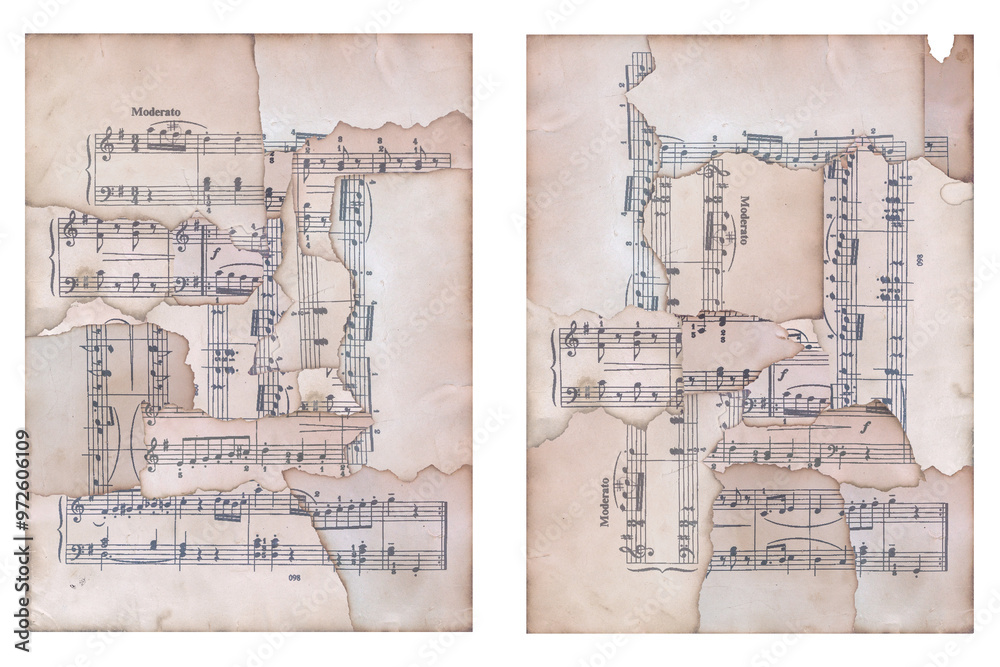 Pages assembled from fragments of various antique scores of old ...