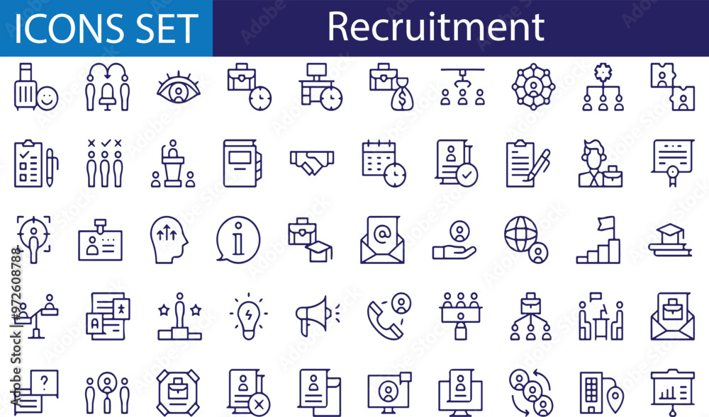 Recruitment Stroke icon set. Headhunting set of web icons in line style ...