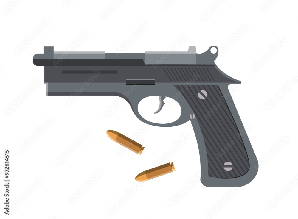 Police elements set. Pistol with bullets. Officer or policeman ...
