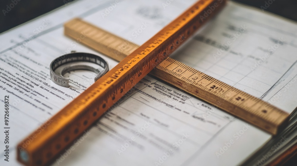 A ruler and a protractor placed on a math textbook, ready for geometry ...