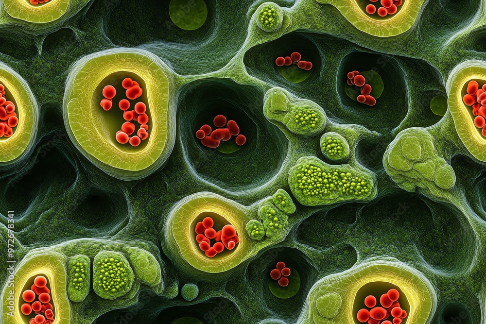 Microscopic view of a plant cell with detailed structure, showing ...