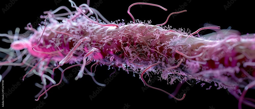 Macro view of a Clostridium difficile bacterium, highlighting the ...
