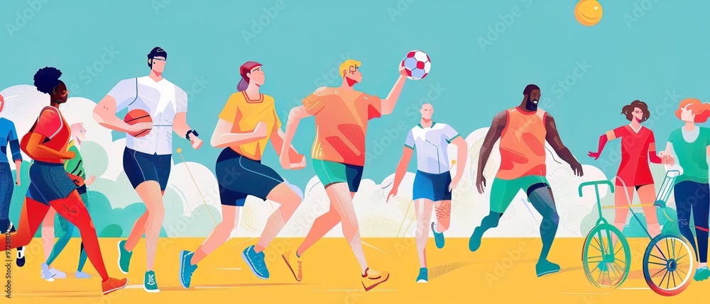 People of various sizes and genders participating in a community sports ...