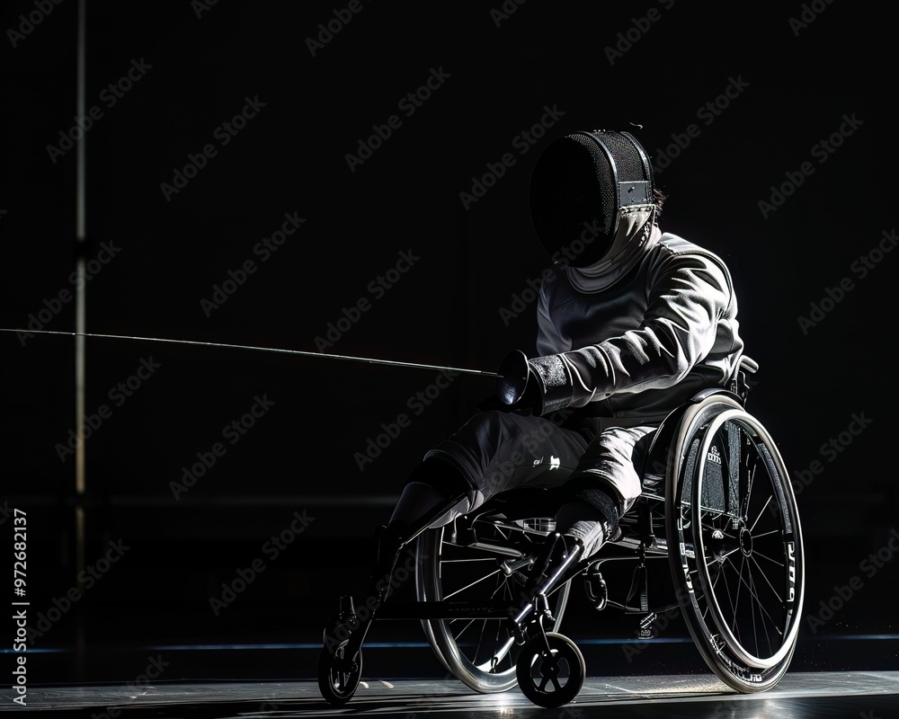 Wheelchair fencer lunging for a touche, displaying finesse and speed in ...