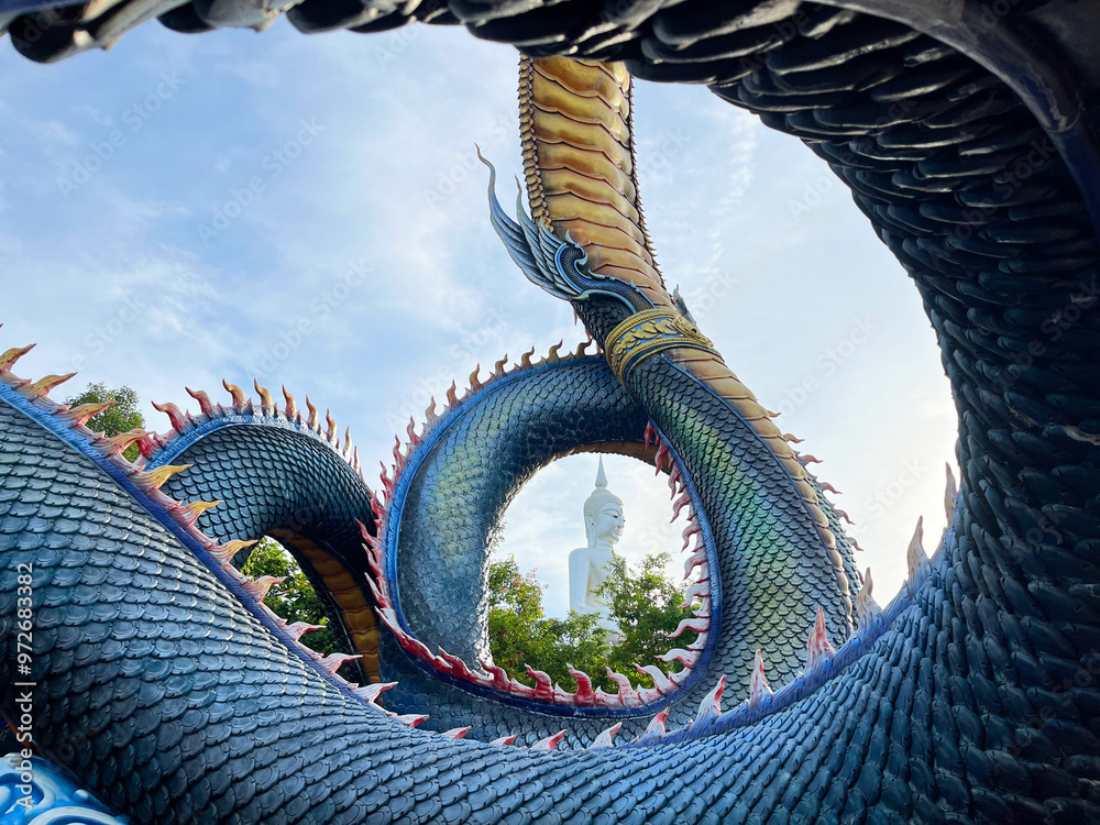 Naga King with Buddha Statue Beautiful Naga Statue, King of giant Naga ...