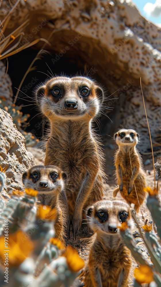 In a 3D realistic action rendering, a clan of meerkats play a game of ...