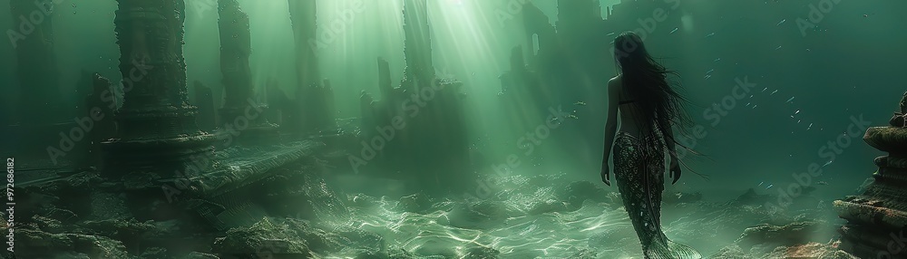 Mermaid with bionic tail fins and sonar abilities exploring the ...