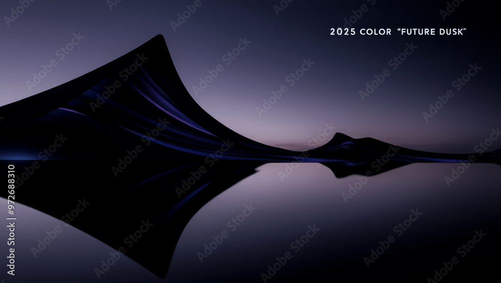 Abstract background of fantasy island at night on water in 2025 color future dusk. Pantone trend ...