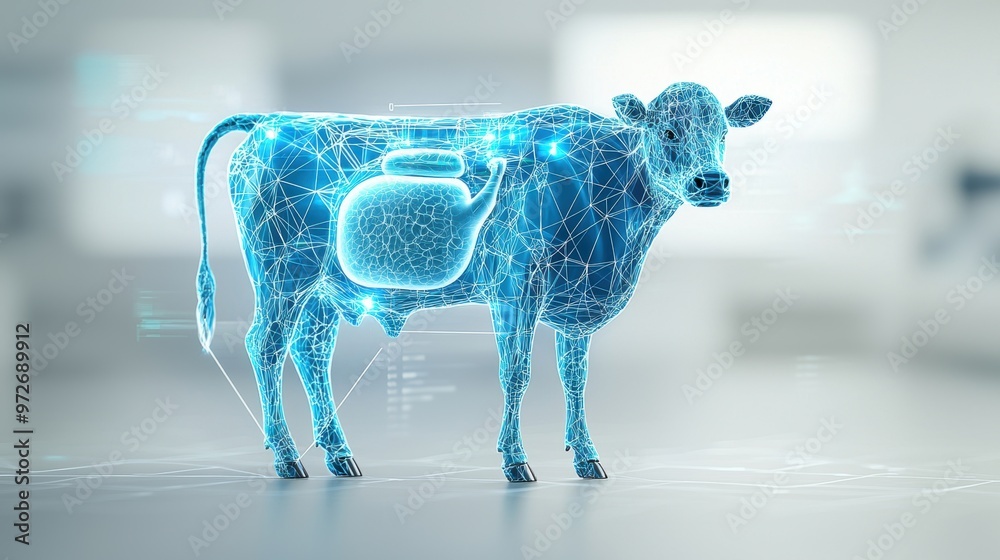A digital representation of a cow's anatomy, with augmented reality ...