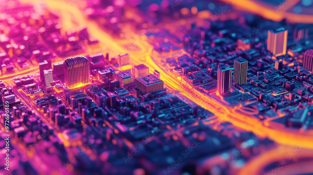 Heatmap of a city's water distribution system, with warm colors ...