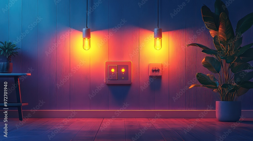 Smart lighting system in cozy corner, setting warm ambiance. Edison ...