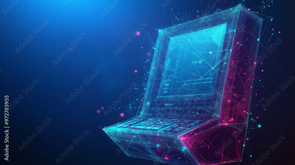 Abstract ATM displayed on a laptop screen with a digital technology ...
