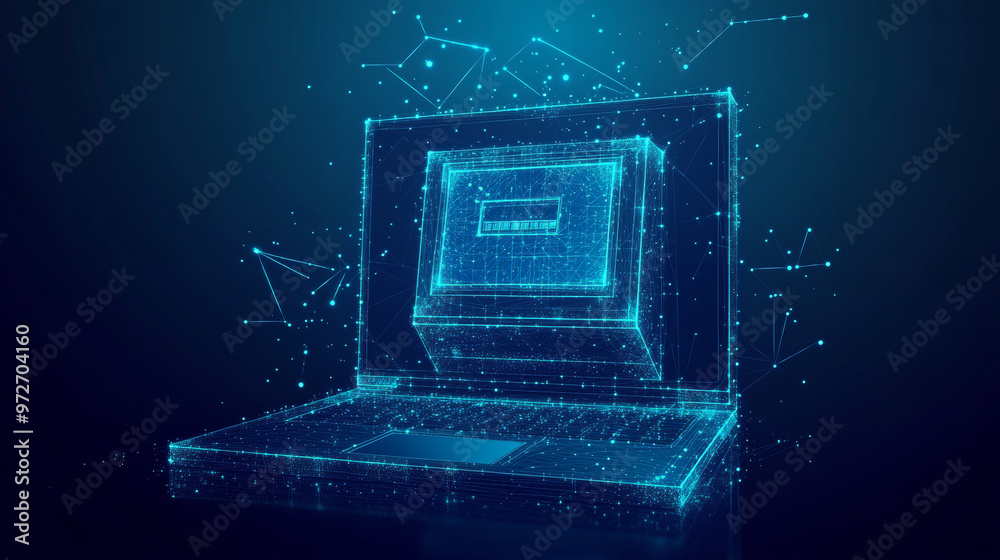 Abstract ATM displayed on a laptop screen with a digital technology ...