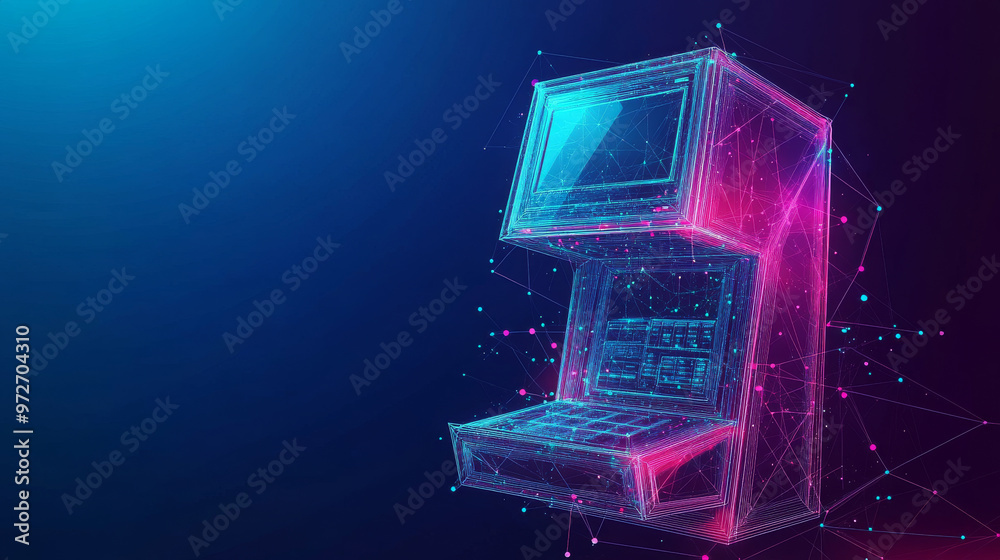 Abstract ATM displayed on a laptop screen with a digital technology ...