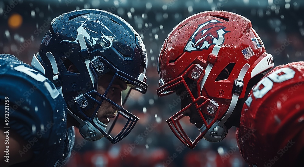 Close-Up of Two American Football Players Facing Each Other on the ...