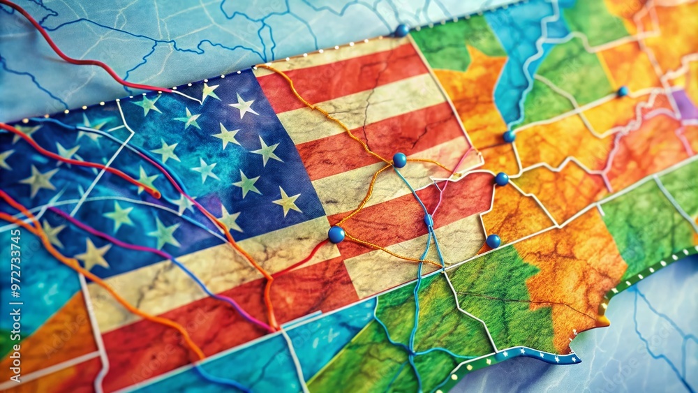 Vibrant colorful map of Tennessee showcasing state boundaries, major ...