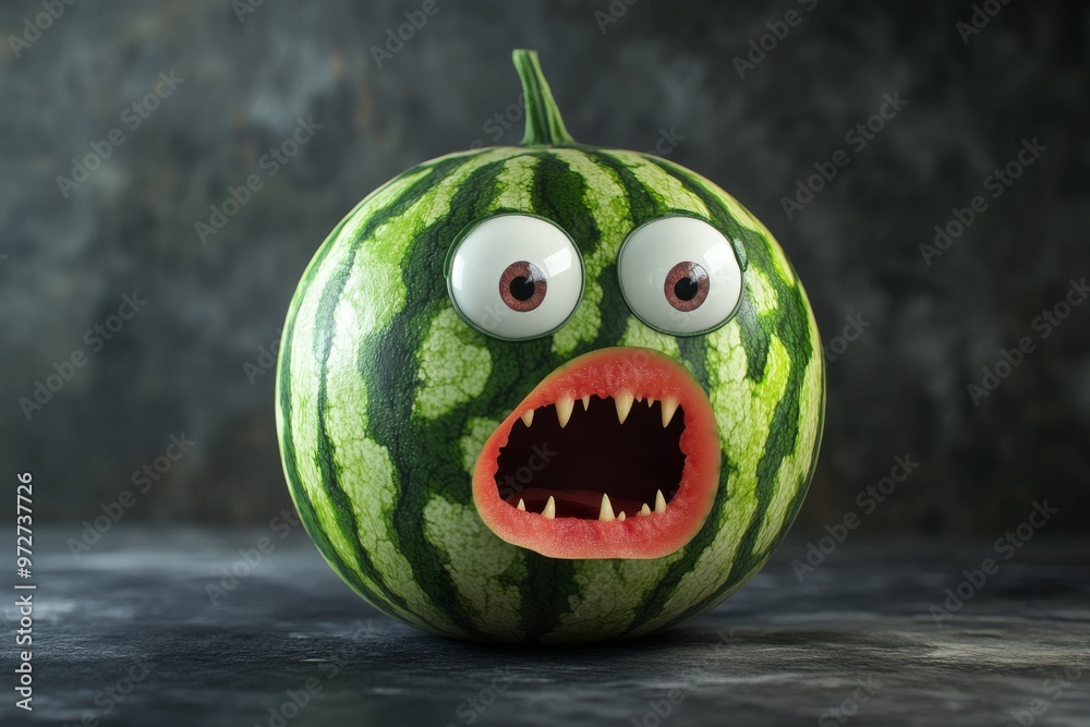 Funny cartoon character eating watermelon fruit, generating AI thanks ...