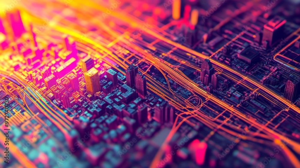 Heatmap of a city's public transit system, with vibrant colors showing ...