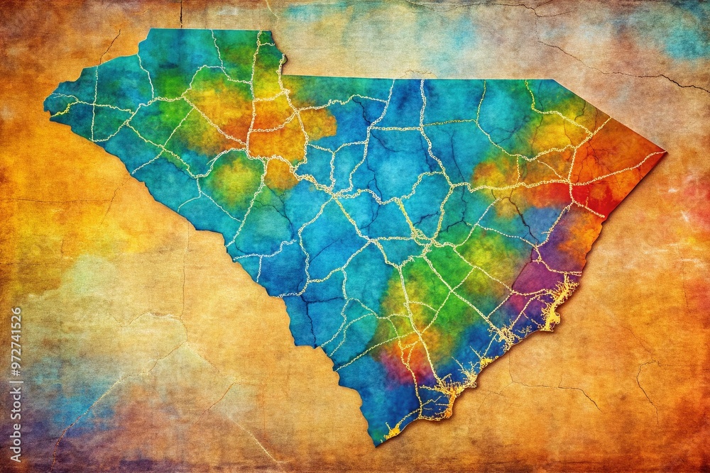 Vibrant digital illustration of South Carolina's state map with bold ...