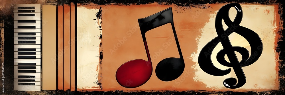 Artistic illustration featuring realistic piano keys with shadow ...